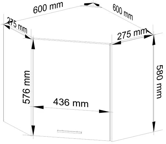 Rohová horní kuchyňská skříňka OLIWIA W60/60N H580 bílá / beton