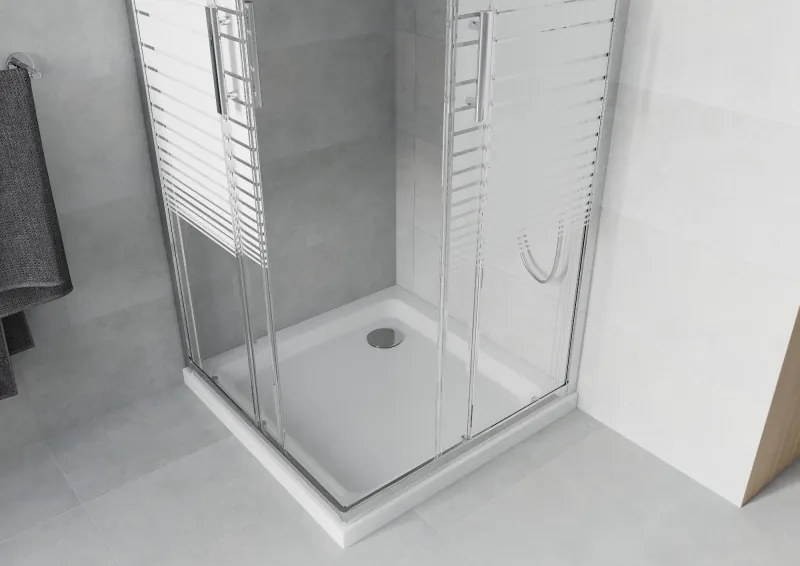 Mexen Rio čtvercový sprchový kout 70 x 70 cm, 5mm sklo, čiré sklo/pásy, chromový profil + slim sprchová vanička 5cm, 860-070-070-01-20-4010