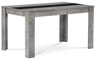 Jídelní stůl 138x80x74 cm, MDF, lamino dekor beton, dekorační pruh v černé a bíl