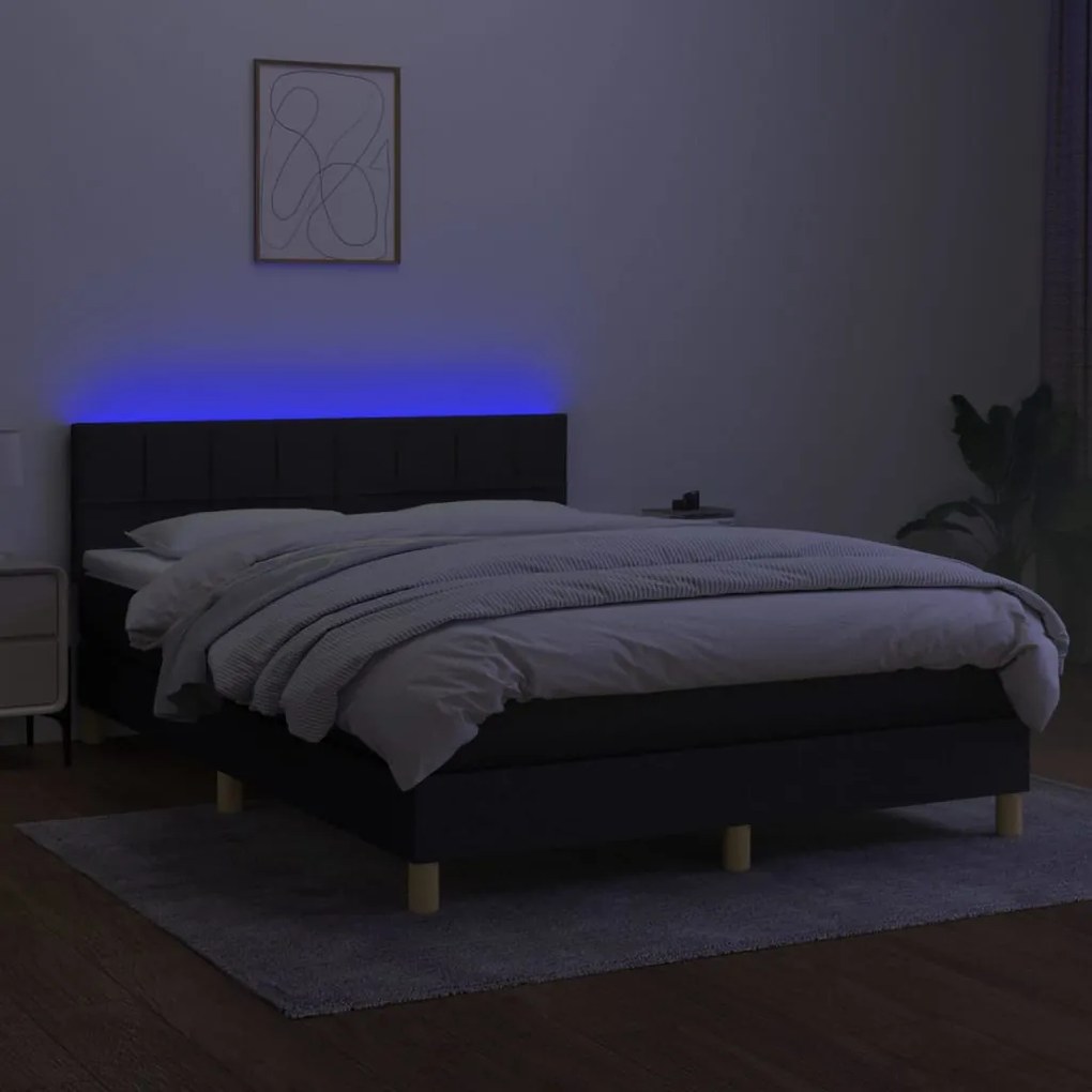 Box spring postel s matrací a LED černá 140x190 cm textil 3133711