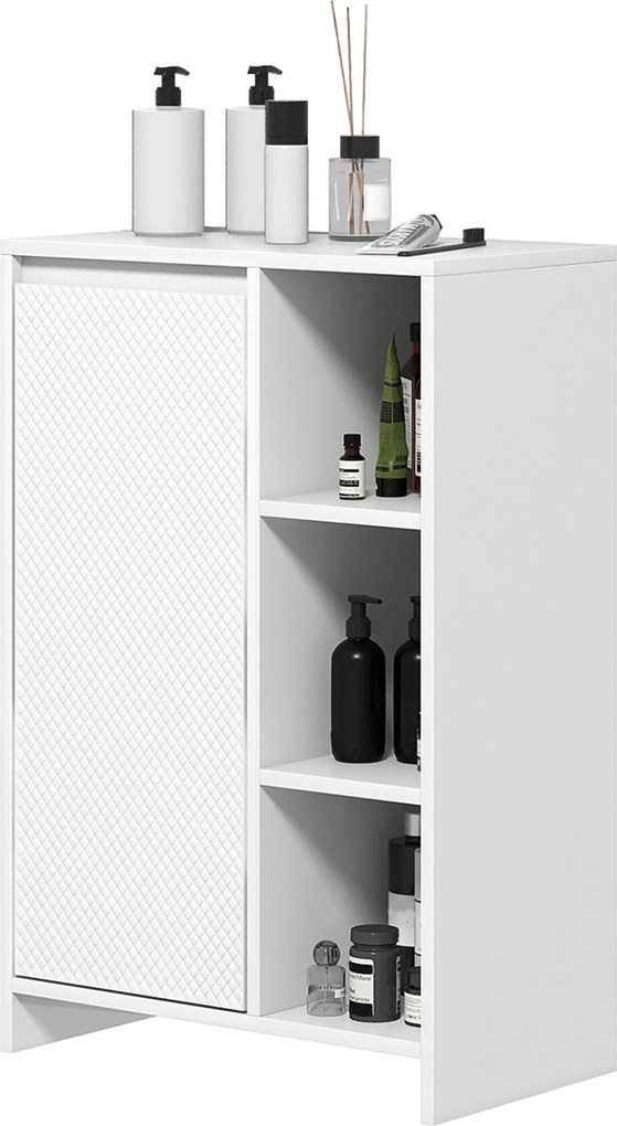 Koupelnová skříň HOMCOM, úložný nábytek se 3 otevřenými přihrádkami a 1 skříňkou s nastavitelnou policí, 53 x 30 x 80 cm, bílá