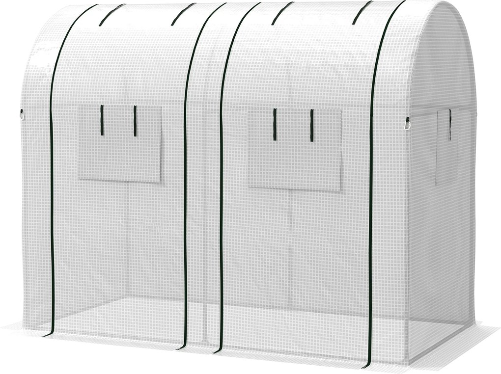 Zahradní skleník Outsunny 1,8 m² pro rajčata, rozměry 1,85D x 0,9Š x 1,5V m, 2 posuvné zipové dveře, 4 rolovací okna, ocel, PE, vysoká hustota 135 g/…