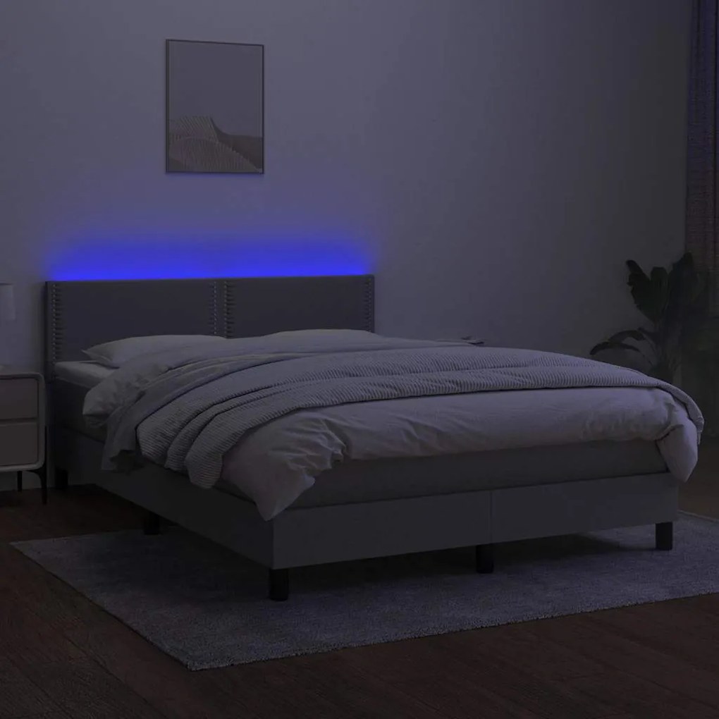 Box spring postel s matrací a LED světle šedá 140x190 cm textil 3133069