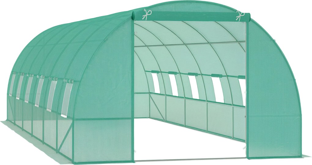 Outsunny Skleník 800x300x200cm - Fóliový skleník pro rajčata s dveřmi, 12 okny, fóliový tunel z pozinkované oceli, PE, stabilní skleník na rostliny, v
