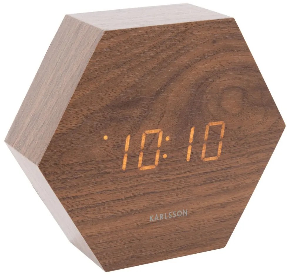 KARLSSON Dřevěný budík – Hexagon 13 × 11 × 4,5 cm