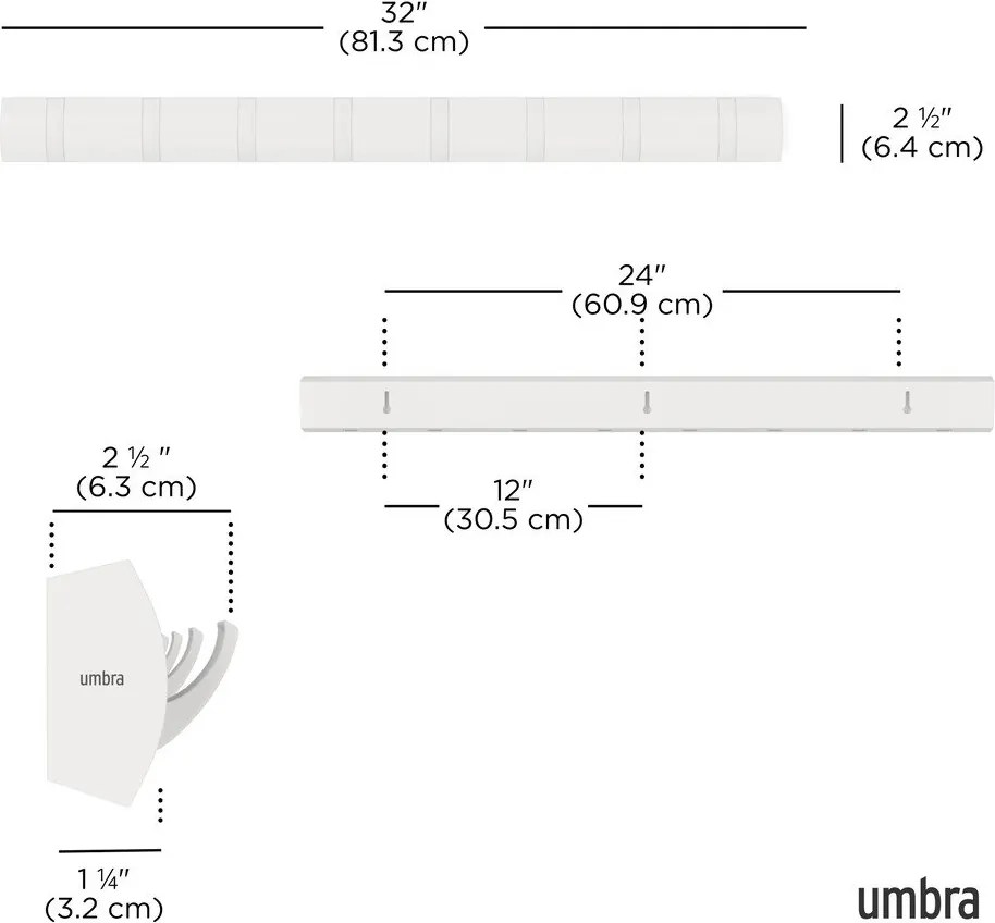 Matně bílý nástěnný věšák z borovicového dřeva 81 cm Flip – Umbra