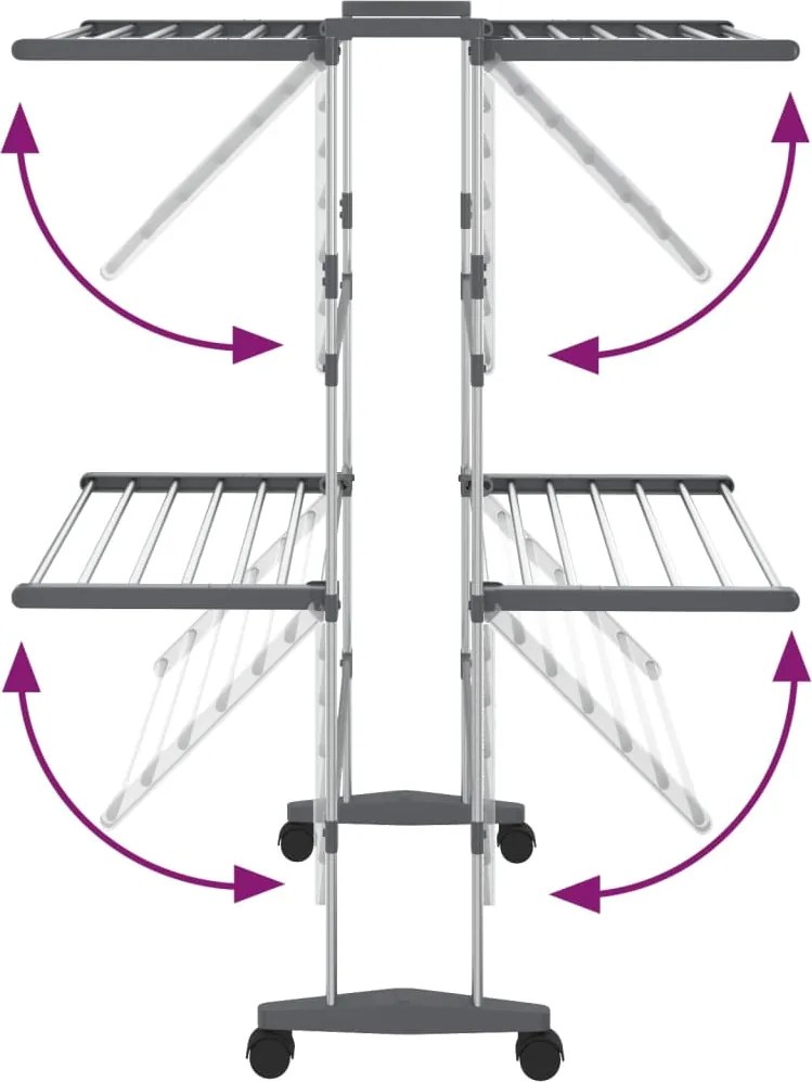 vidaXL 2patrový sušák na prádlo s kolečky stříbrný 60 x 70 x 106 cm