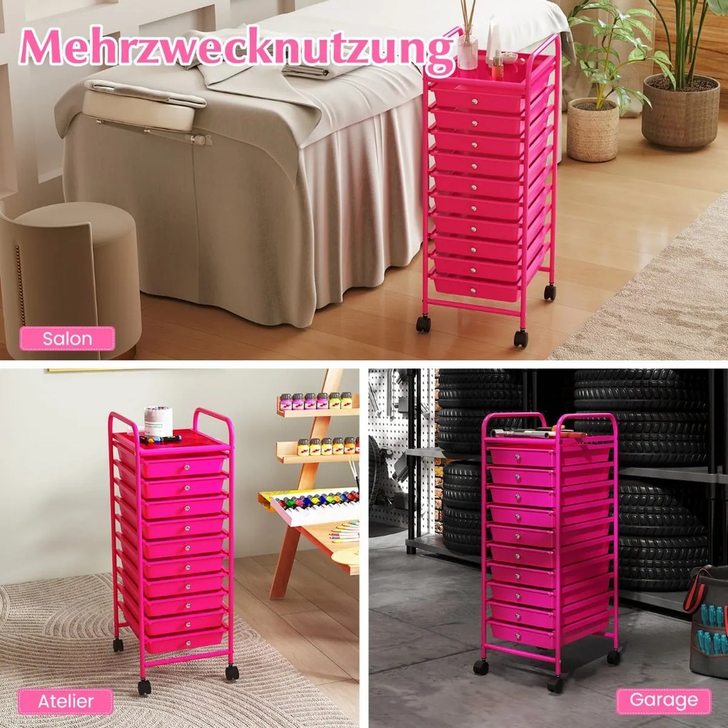 Costway Pojízdný vozík koupelnový vozík s 10 zásuvkami 33 x 37 x 86