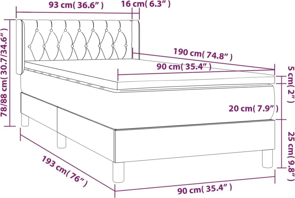 vidaXL Box spring postel s matrací 90x190 cm textil [3129913] Barva: tmavě hnědá