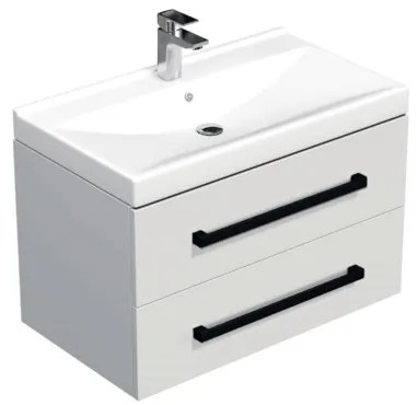 Koupelnová skříňka s černou úchytkou a umyvadlem SAT Cube Way 80x53x46 cm bílá lesk CUBE46C802BIVER