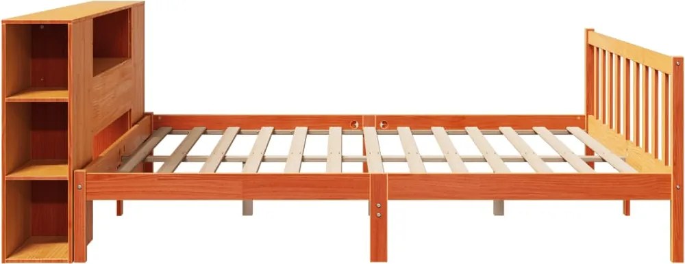 Postel s knihovnou bez matrace 200 x 200 cm masivní borovice 3321675