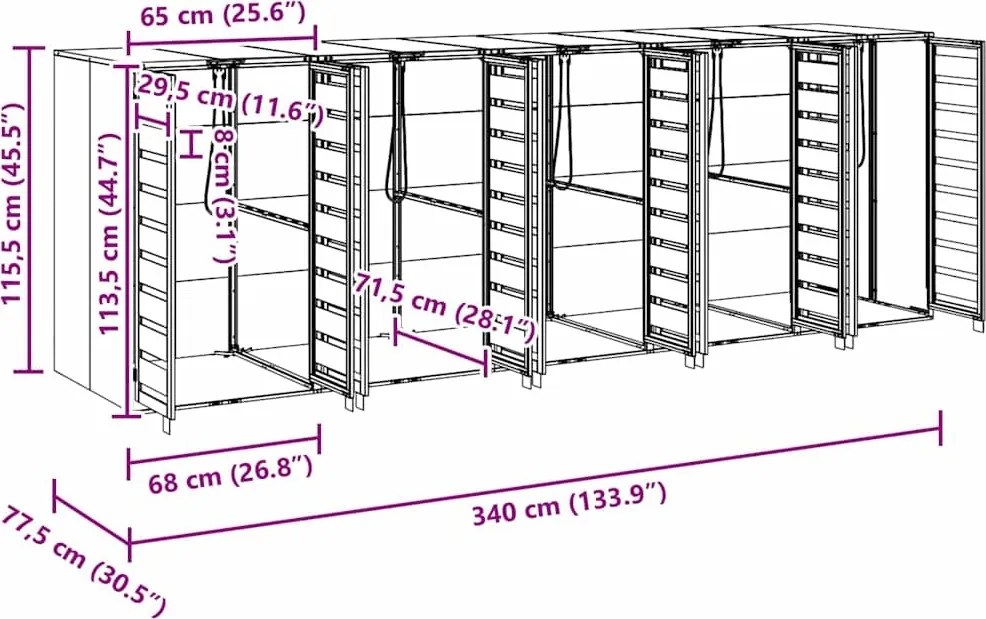 vidaXL Úložný box na 3 popelnice Antracit 340 x 77,5 x 115,5 cm Ocel [3394771]