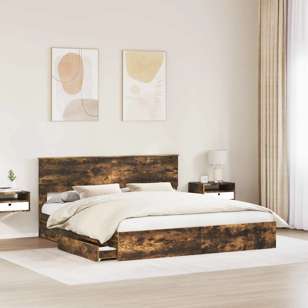Postel s úložným prostorem se zásuvkou Kouřový dub 180 x 200 cm 3410774