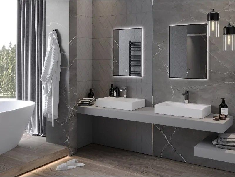 Mexen Erma koupelnové zrcadlo s podsvícením 50 x 70 cm, LED 6000K, proti zamlžování, černý rám - 9814-050-070-611-70