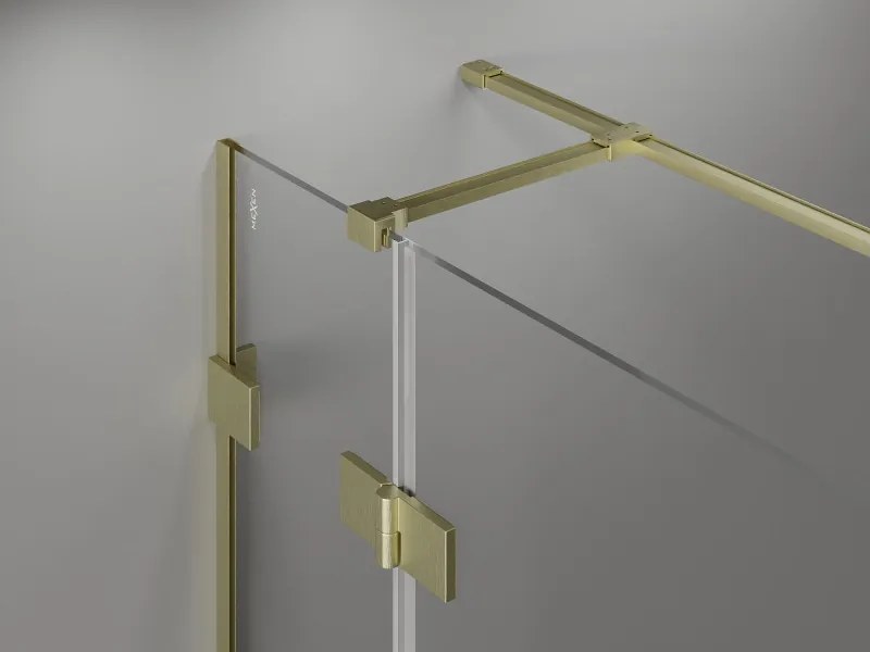Mexen Lunar T, sklápěcí sprchový kout levý 130 x 100 cm, 8mm čiré sklo, zlatý matný profil, 834T-130-100-55-00-L