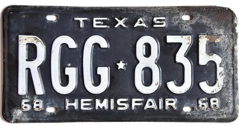 Americká SPZ Texas 1968 Hemisfair RGG 835 rear