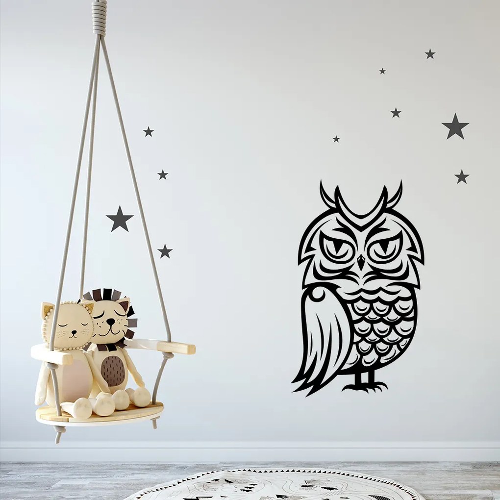 Živá Zeď Samolepka na zeď Výr velký Barva: černá, Velikost: 35 x 60 cm