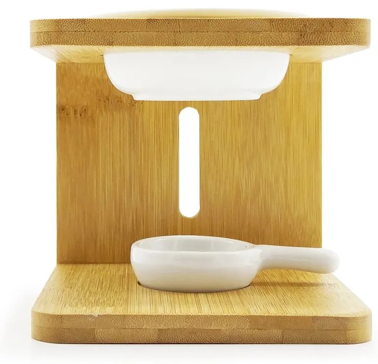 Klasická aromalampa Modern Life – s dřevěným rámem a dvěma porcelánovými miskami, moderní design