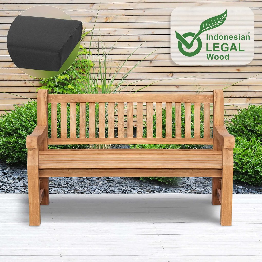 Teaková lavice Jackson s sedací polštář 150 cm + teak – tmavě šedá