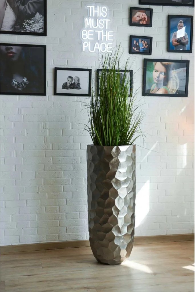 Luxusní květináč AMOLAR, sklolaminát, horní průměr 41 cm x výška 95 cm, stříbrný