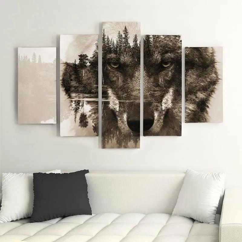 Obraz na plátně pětidílný Vlk Lesní zvířata Příroda - 200x100 cm