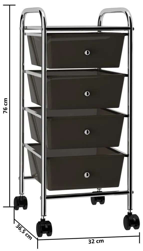 Mobilní úložný vozík se 4 zásuvkami černý plastový,  320398