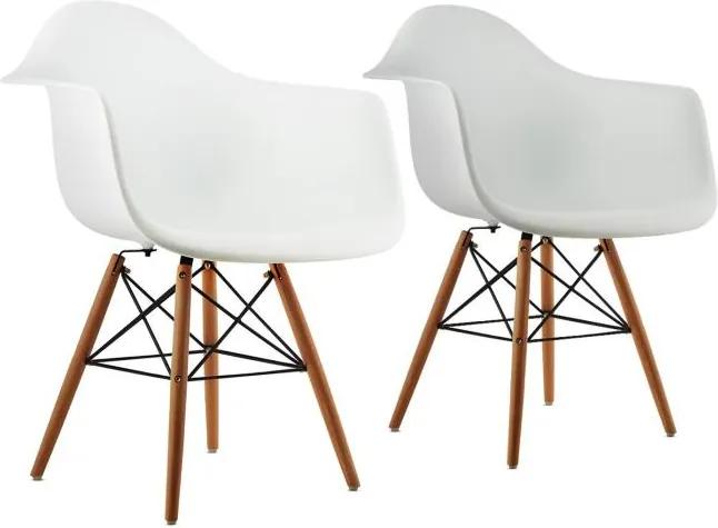 OneConcept Bellagio, bílá, skořepinová židle, sada 2 kusů, retro, PP sedadlo, březové dřevo