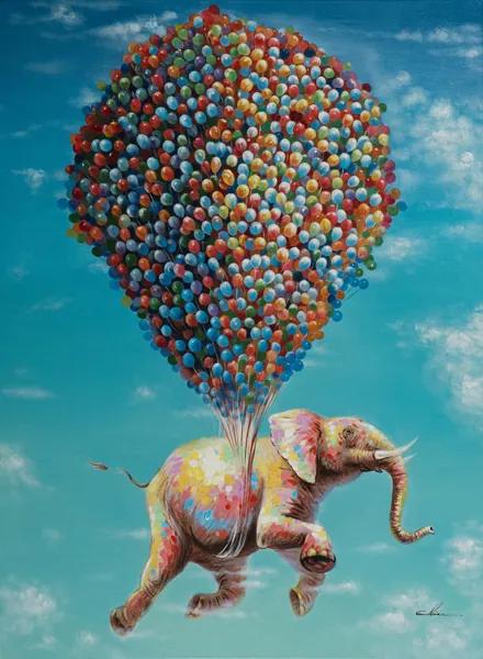 Obraz Maxidesign slon s balónky 90x120 cm | Biano