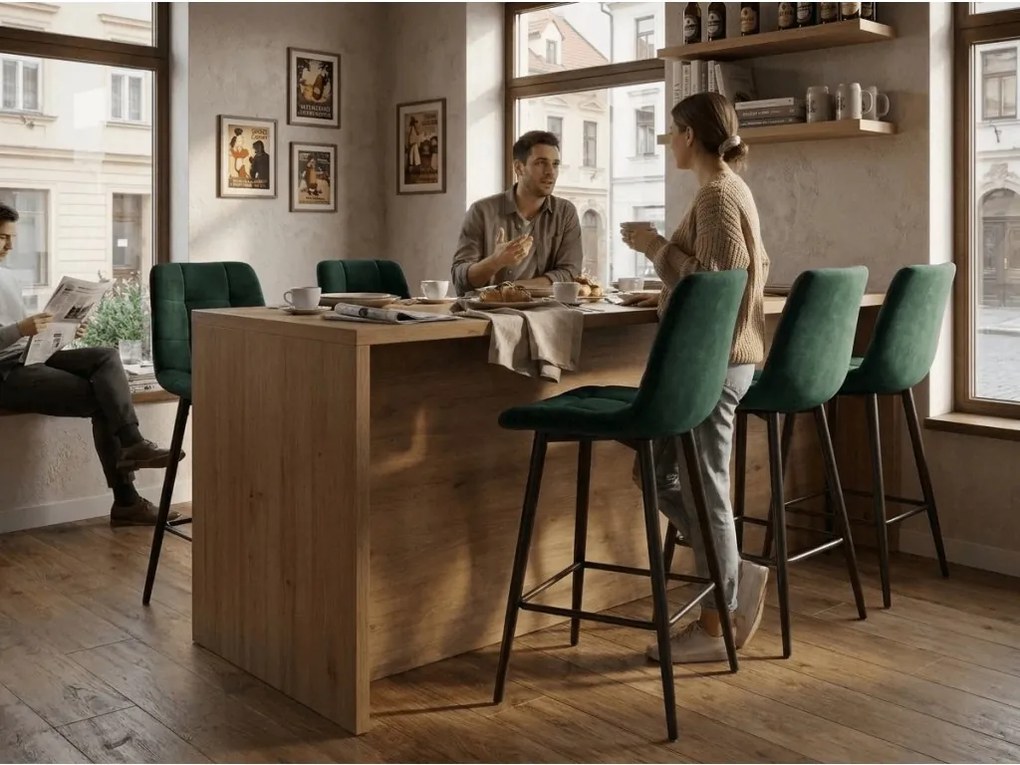 Barová židle CHIC VELVET s černými nohami, tmavě zelená