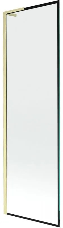 Mexen Next L, 1-křídlová vanová zástěna 60 x 150 cm, 6mm čiré sklo-černý vzor, zlatý matný profil, 895-060-000-03-70-55