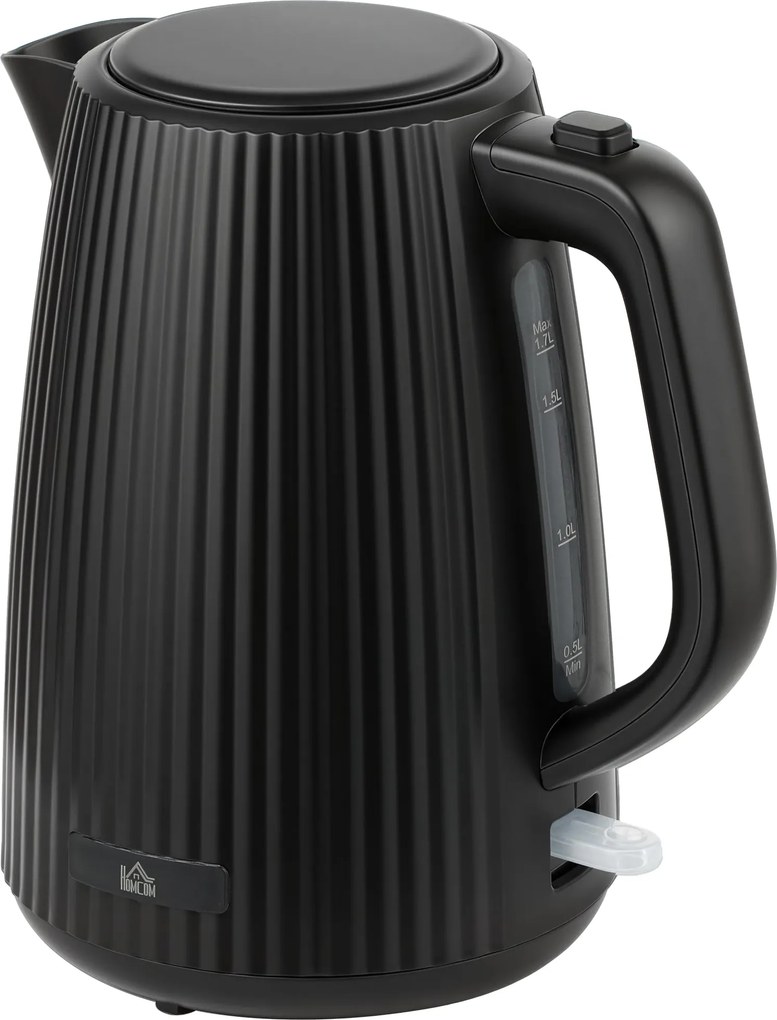 HOMCOM Elektrická konvice 1,7L, rychlovarná funkce, 2200W, s vyjímatelným filtrem proti vodnímu kameni, automatické vypnutí, Černá