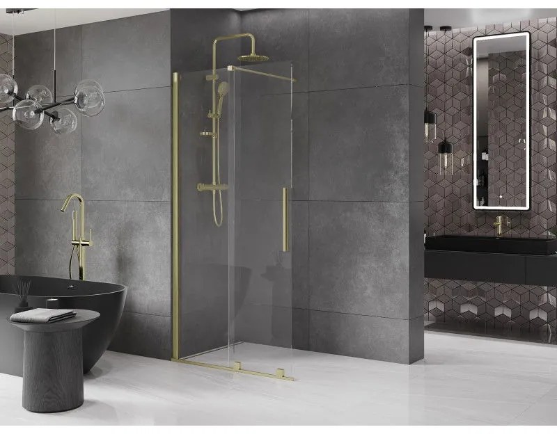 Mexen Velar, posuvné dveře do otvoru typ Walk-In 80 cm, 8mm čiré sklo, zlatá matná, 871-080-000-03-55