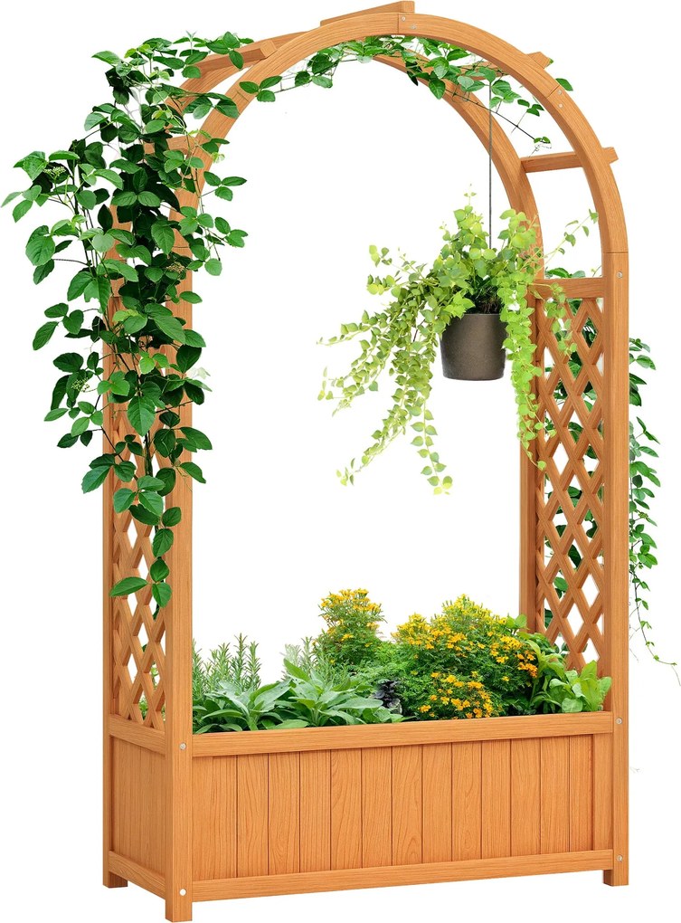 Zahradní vyvýšený záhon s treláží a obloukovou střechou, dřevěný kryt vyvýšeného záhonu 83x36x145cm pro zahradní balkon a terasu, květinový box pro po