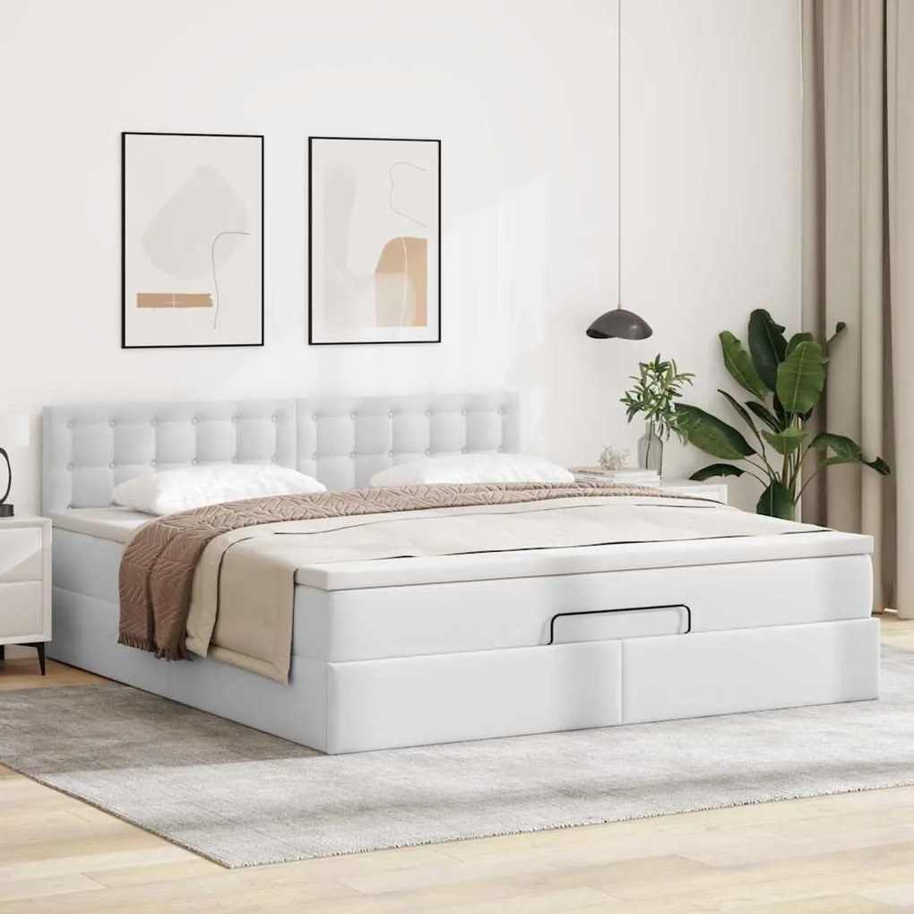 Osmanský rám postele s matrací bílý 160x200cm umělá kůže 3311314