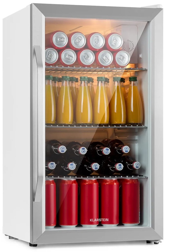 Klarstein Beersafe XXL Crystal White, lednice, 80 l, 3 police, panoramatické skleněné dveře, nerezová ocel