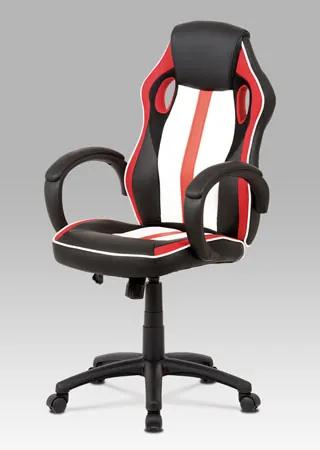 Autronic - Kancelářská židle, červená-černá-bílá ekokůže+MESH, houpací mech, kříž plast černý - KA-V505 RED