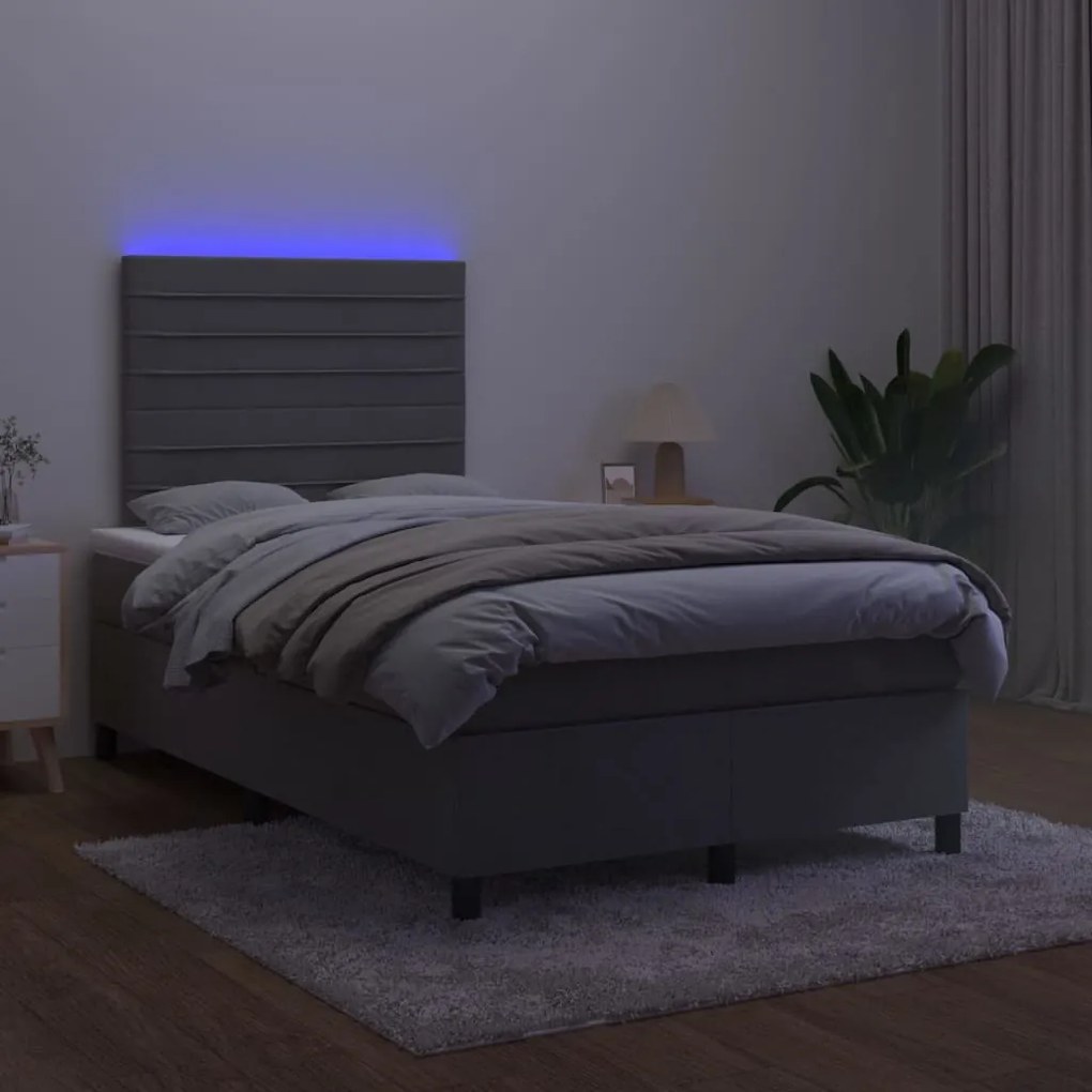 Box spring postel s matrací a LED tmavě šedá 120x200 cm samet 3136174