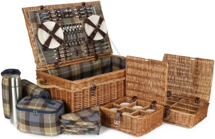 Willow Direct Piknikový koš GREEN WINDSOR proutěný pro 6 osob s dekou