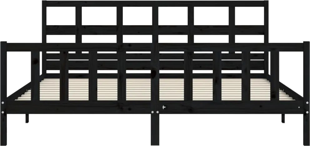 Rám postele s čelem černý 200 x 200 cm masivní dřevo 3193035