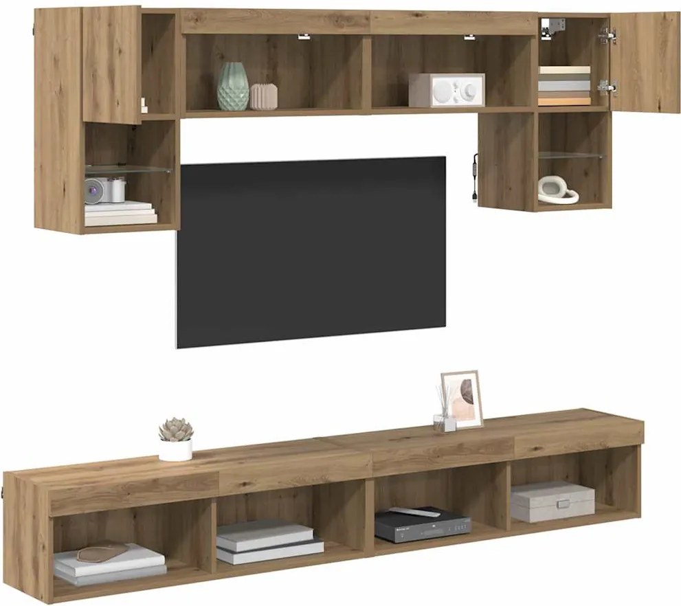 TV nástěnné jednotky s LED 6 ks Artisanový dub Kompozitní dřevo 3402963