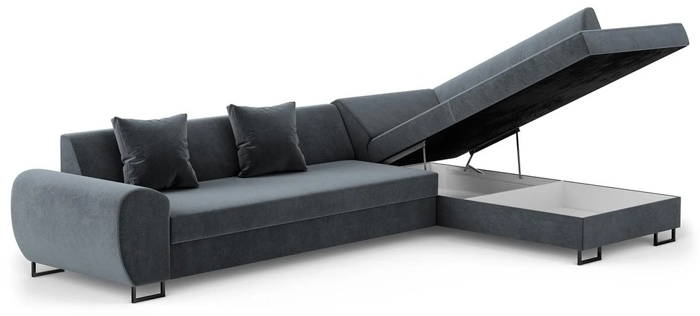 KOOKO HOME Rohová rozkládací sametová pohovka s úložným prostorem Calmato XL pravý roh