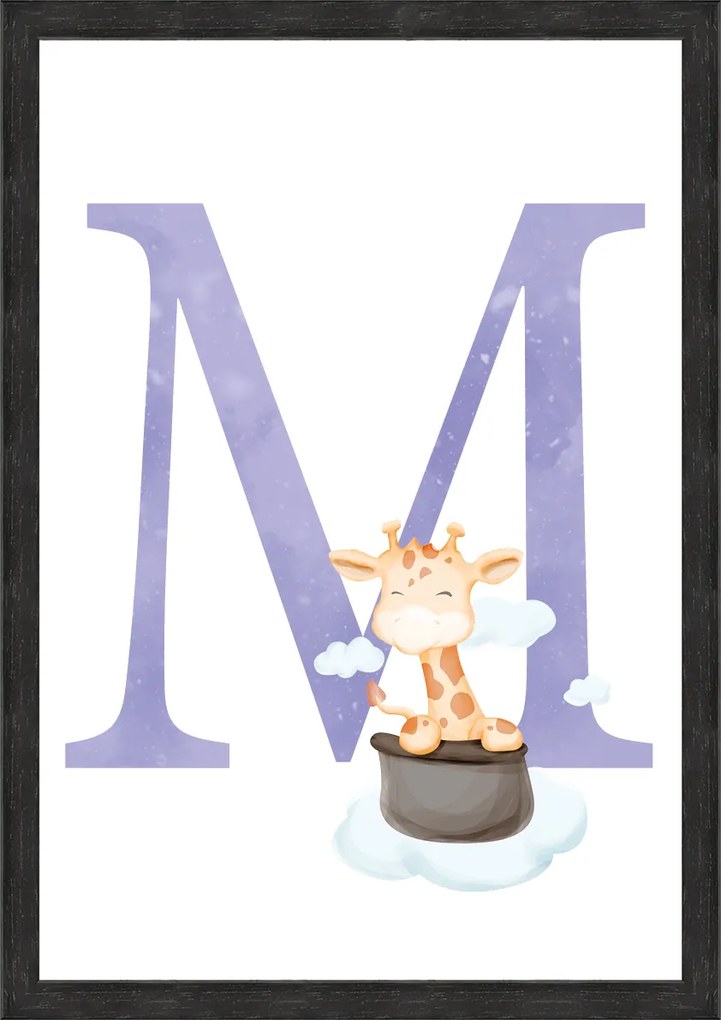 Abeceda písmena se žirafou - Obraz, Plakát Velikost: A3 - 29,7x42 cm, Volba rámu: bez rámu, Písmeno: N