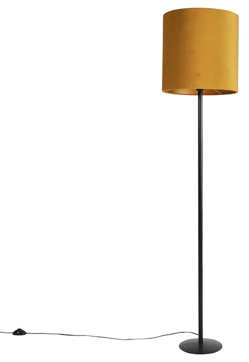 Černá stojací lampa s velurovým odstínem okrová se zlatem 40 cm - Simplo