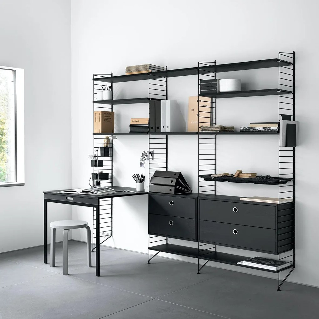 STRING Skříňka Cabinet with Sliding Doors, Black Ash