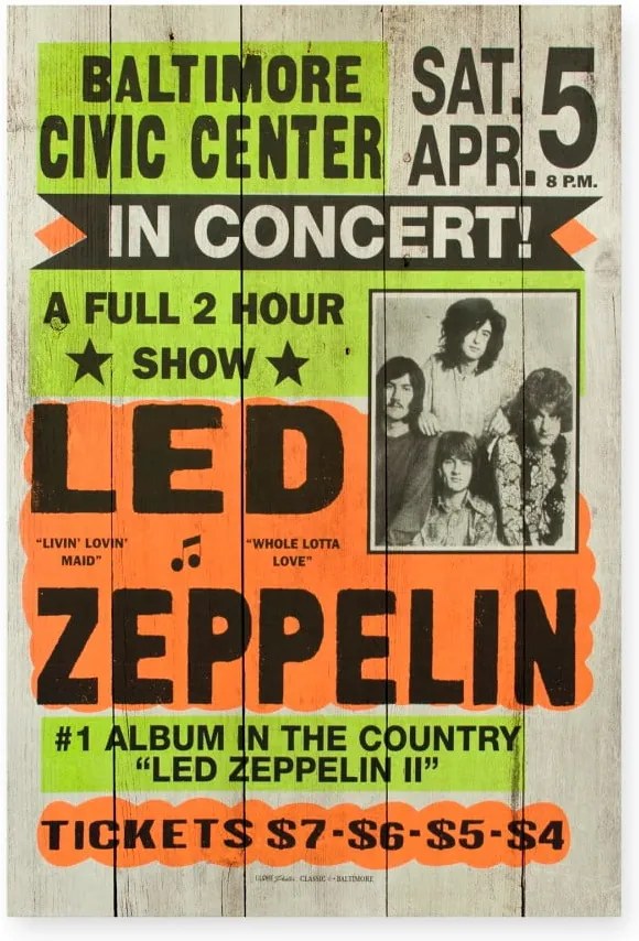 Cedule z borovicového dřeva Really Nice Things Led Zeppeling, 60 x 40 cm