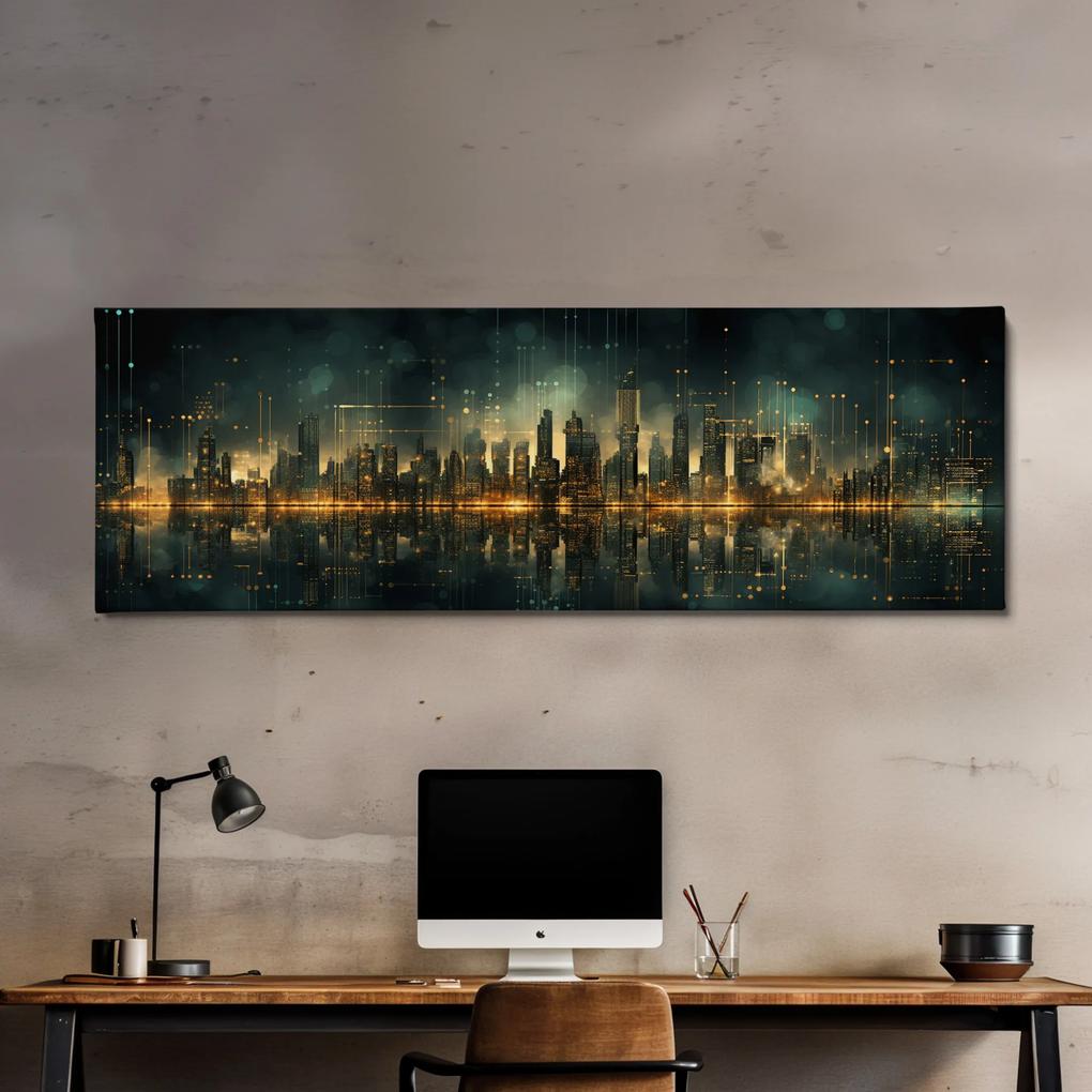 Obraz na plátně - Futuristické město - Kód civilizace FeelHappy.cz Velikost obrazu: 210 x 70 cm