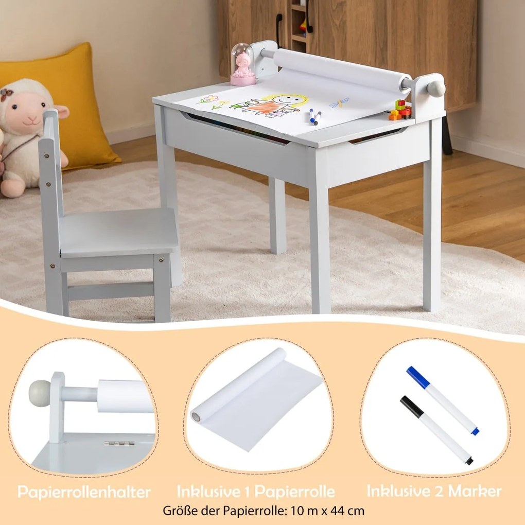 Costway Dětský stůl se senzorickým prostíráním židle pro děti, šedá