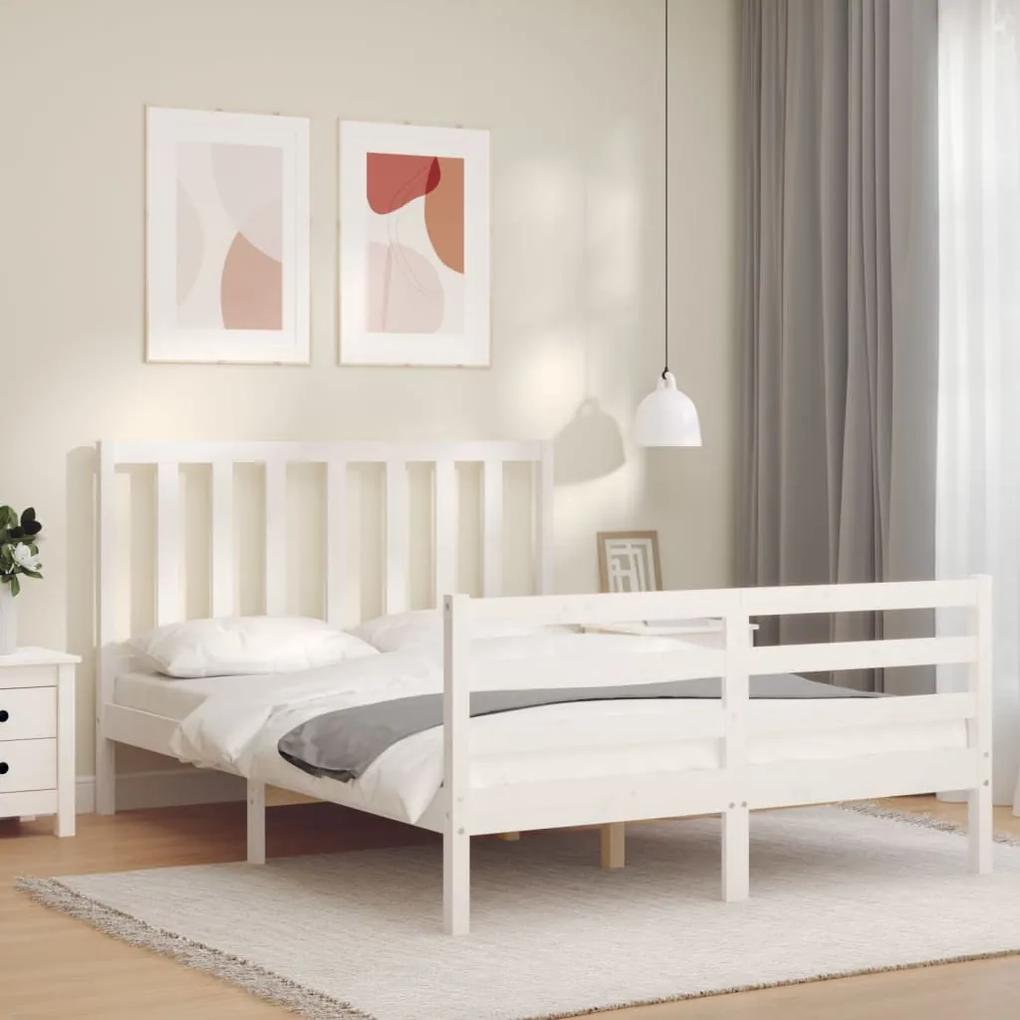 Rám postele s čelem bílý 140 x 200 cm masivní dřevo,  3193857
