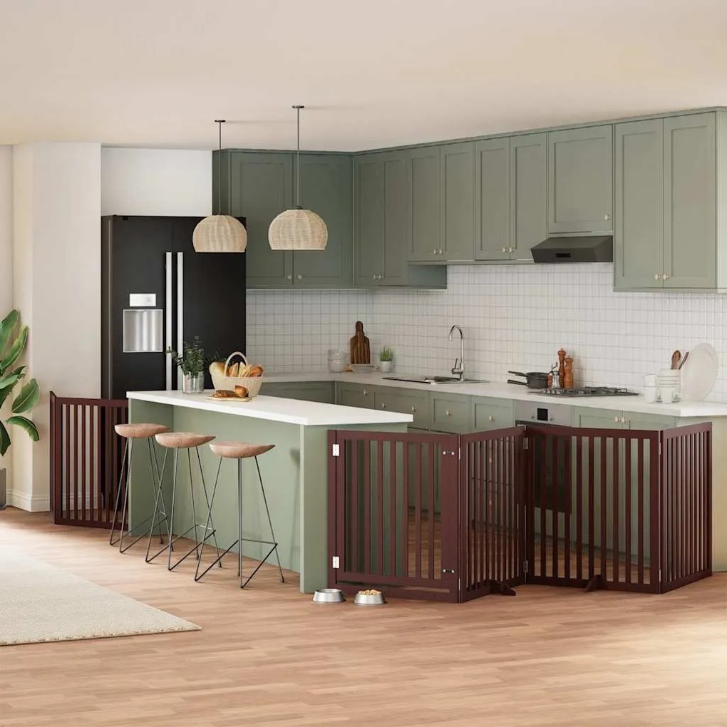 Zábrana pro psy s dvířky skládací 8 panelů hnědá 640 cm topol 3155694