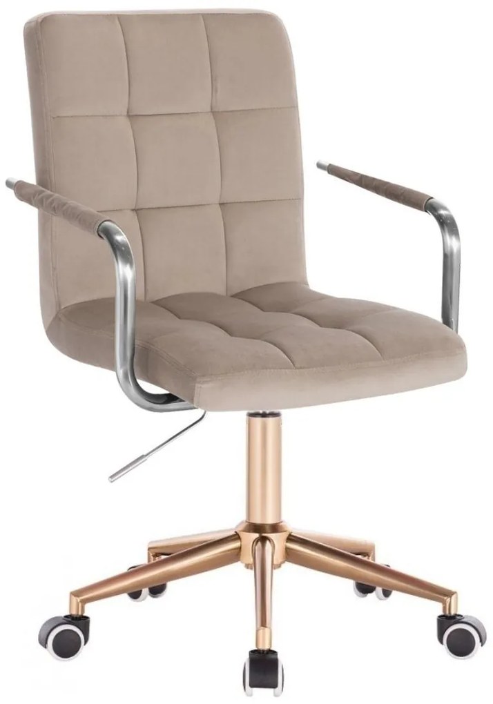 LuxuryForm DESIGN Otočná židle VERONA VELUR na zlaté podstavě s kolečky - latte
